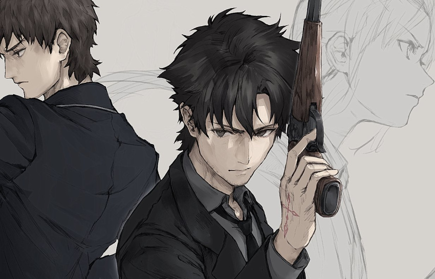 Safebooru - 1girl 2boys artoria pendragon (fate) black eyes black hair ...