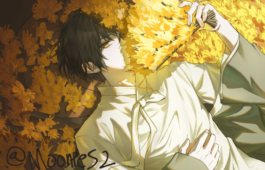 Safebooru - 1boy black hair branch coat coat partially removed e.g.o ...