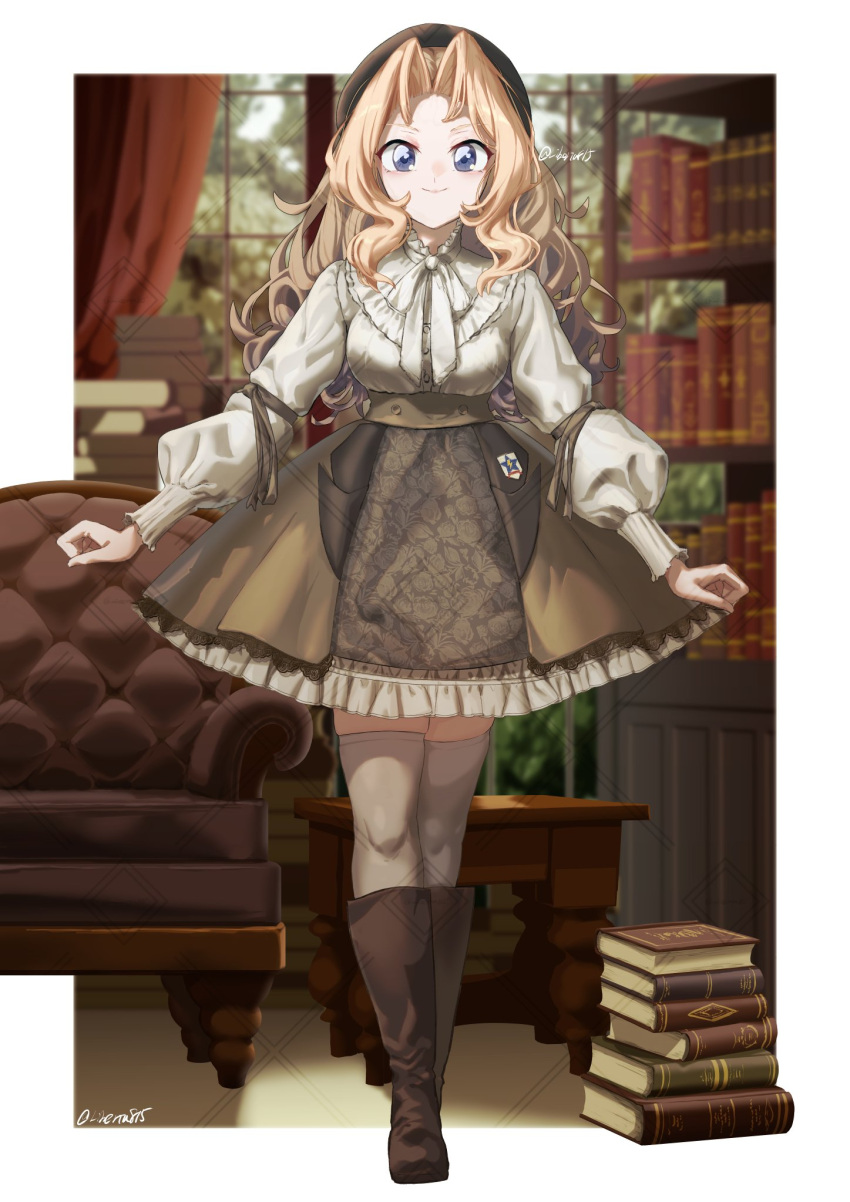 Safebooru - 1girl alternate costume blonde hair blue eyes book book ...