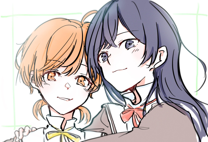 Safebooru - 2girls ahoge black eyes black hair closed mouth commentary ...
