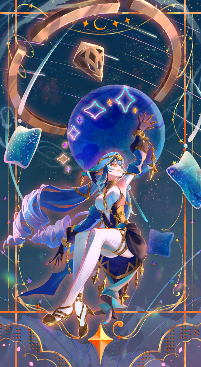 Safebooru - 1girl absurdres arm up armpits bare shoulders blue hair ...