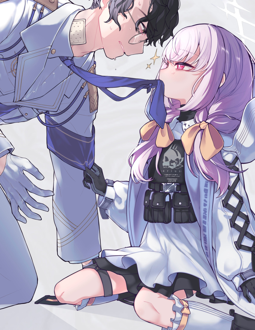 Safebooru - 1boy 1girl absurdres armband atsuko (blue archive) black gloves blue archive blue ...