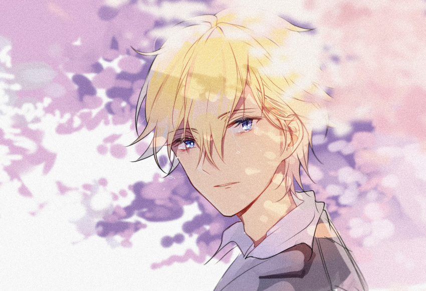 Safebooru - 1boy 982466932 bishounen blonde hair blue eyes collared shirt flower highres idolish ...
