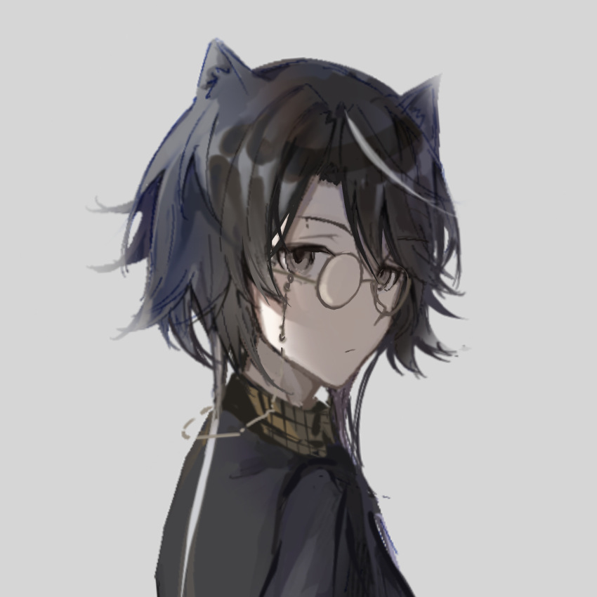 Safebooru - 1boy animal ears arknights bishounen black hair black shirt cat boy cat ears glasses ...