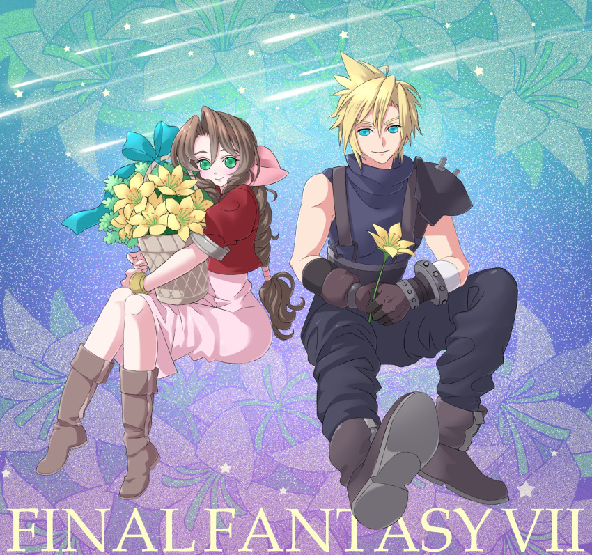 Safebooru - 1boy absurdres aerith gainsborough armor baggy pants bangle bangs basket belt blonde ...