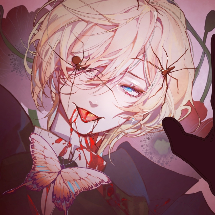 Safebooru - 1boy alois trancy bishounen blonde hair blood blue eyes bug butterfly diffraction ...