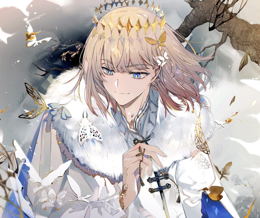 Safebooru - 1boy blue eyes branch brown hair bug butterfly crown fate ...