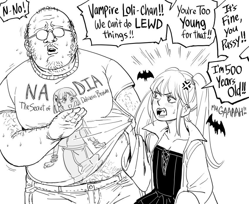 Safebooru - 1boy 1girl absurdres anger vein angry arm hair bat (animal) bb (baalbuddy) beard ...