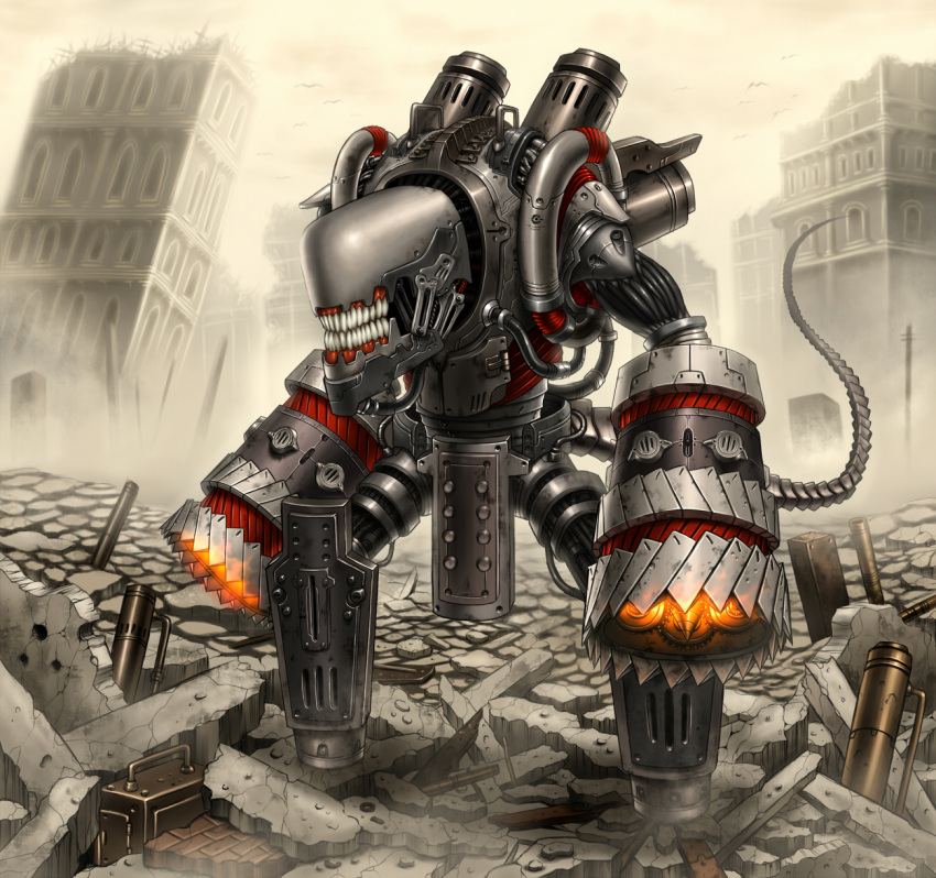 Safebooru - drill gia highres mecha robot ruins sharp teeth tail | 390840