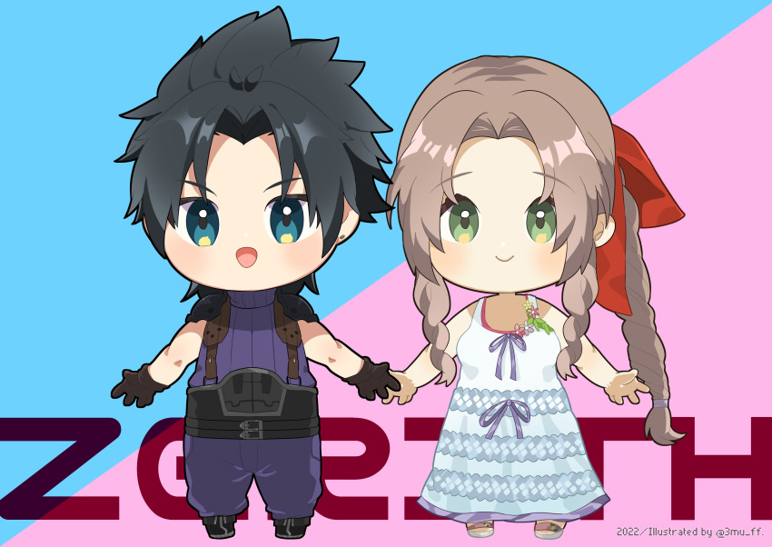 Safebooru - 1boy 1girl 3mu ff absurdres aerith gainsborough armor bare shoulders black hair blue ...