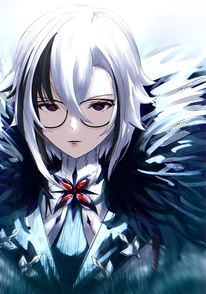 Safebooru - 1girl absurdres arlecchino (genshin impact) bangs bespectacled black hair coat fatui ...