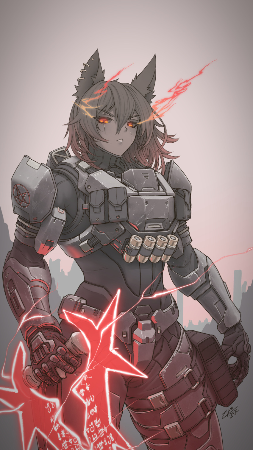 Safebooru - 1girl absurdres armor brimstone (vtuber) colored skin ...