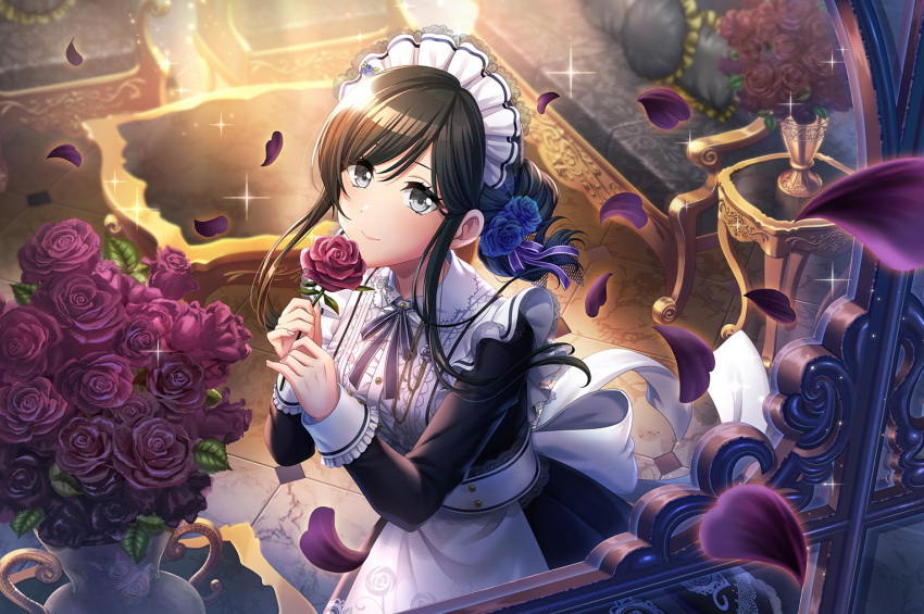 Safebooru - aoyagi tsubaki black hair blush d4dj dress headdress long hair maid yellow eyes ...