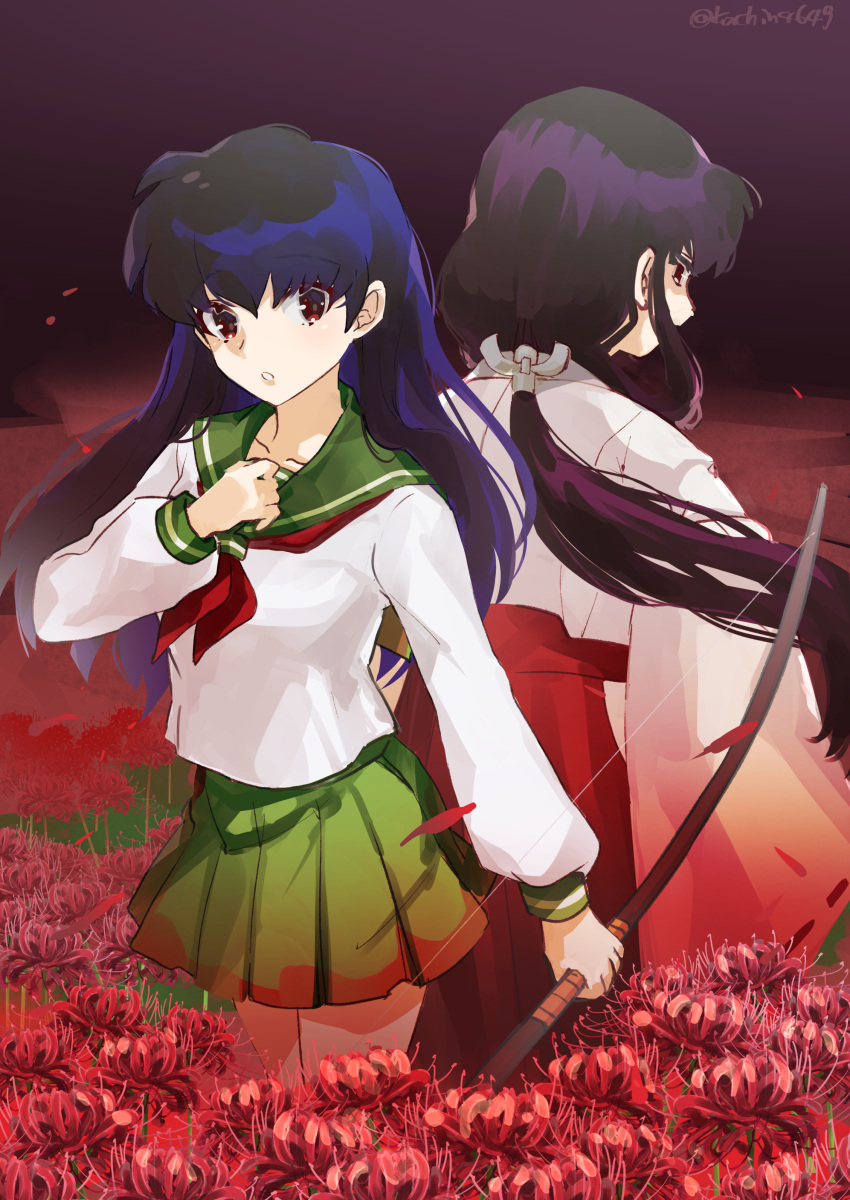 Safebooru - 2girls absurdres back-to-back blue hair bow (weapon) flower ...