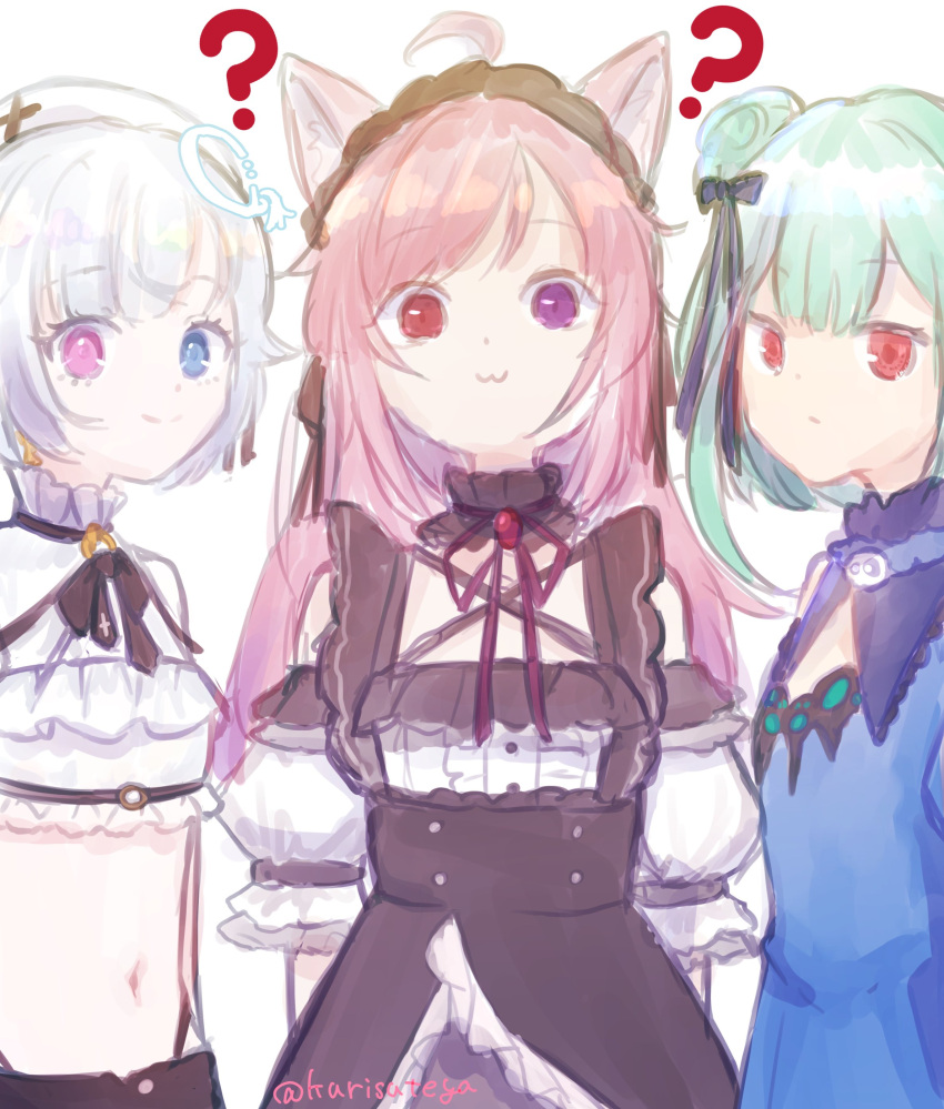 Safebooru - 3girls :3 absurdres ahoge amemiya nazuna animal ears cat ears green hair ...