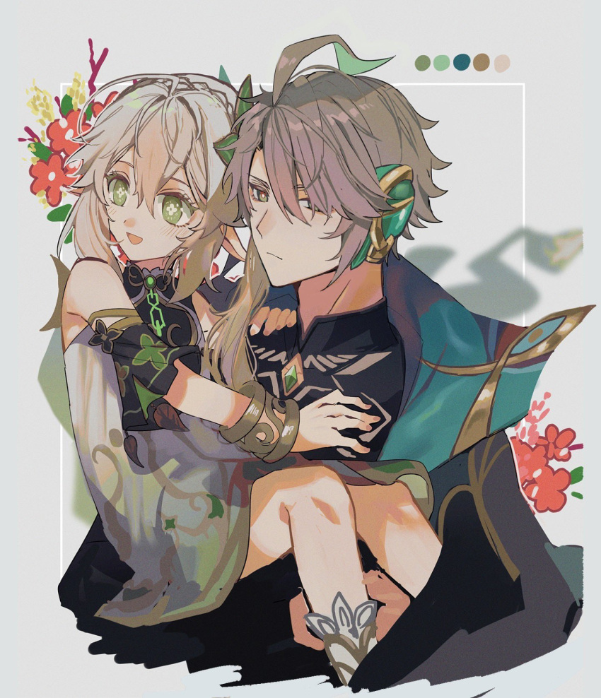 Safebooru - 1boy 1girl ahoge al-haitham (genshin impact) armlet bangs black dress carrying ...