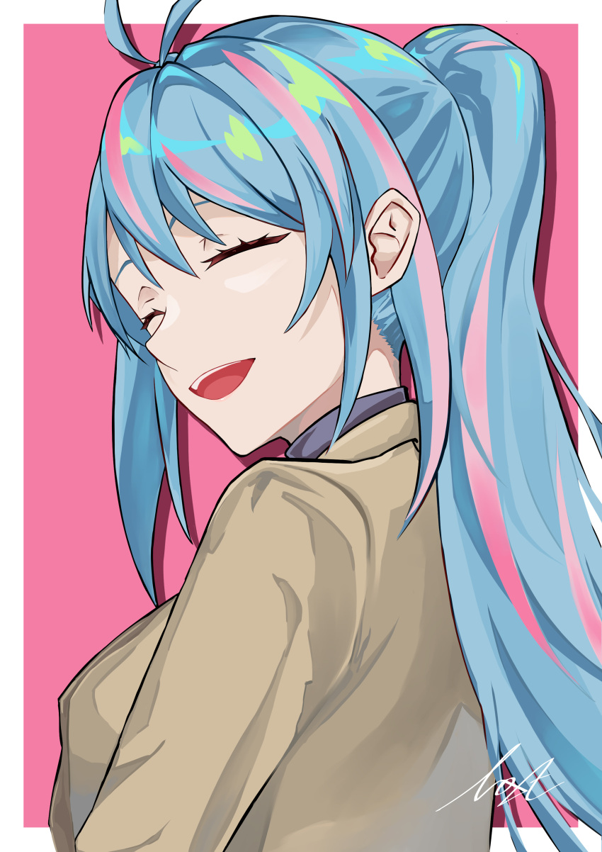 Safebooru - 1girl ^ ^ absurdres azura cecillia bangs blue hair border closed eyes commentary ...