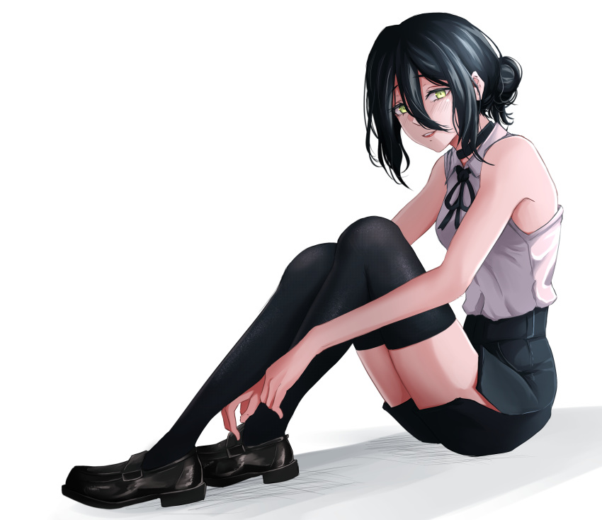 Safebooru - 1girl aboart00 bangs bare arms black choker black footwear black hair black ribbon ...