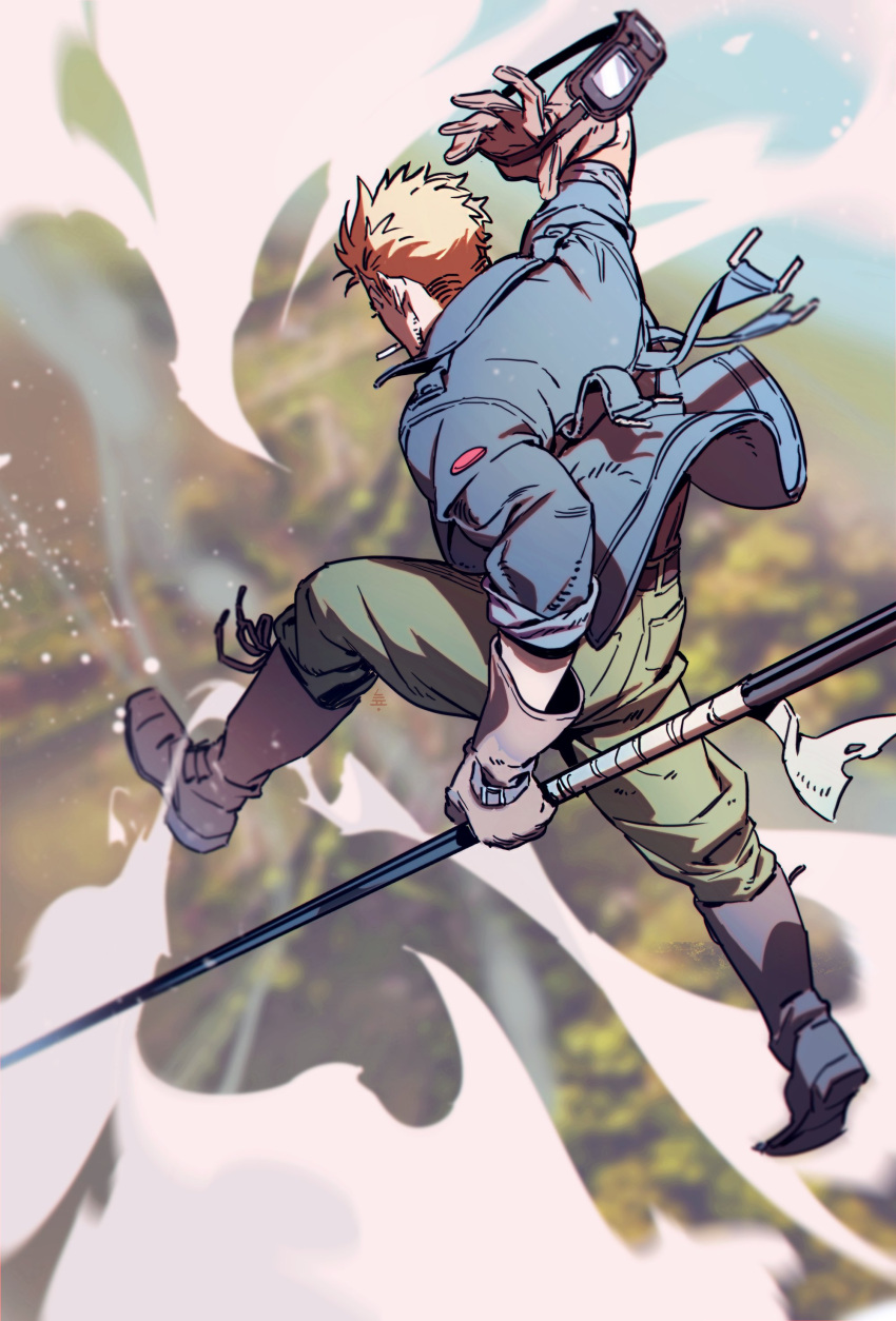 Safebooru - 1boy absurdres blonde hair blue jacket boots cid highwind ...