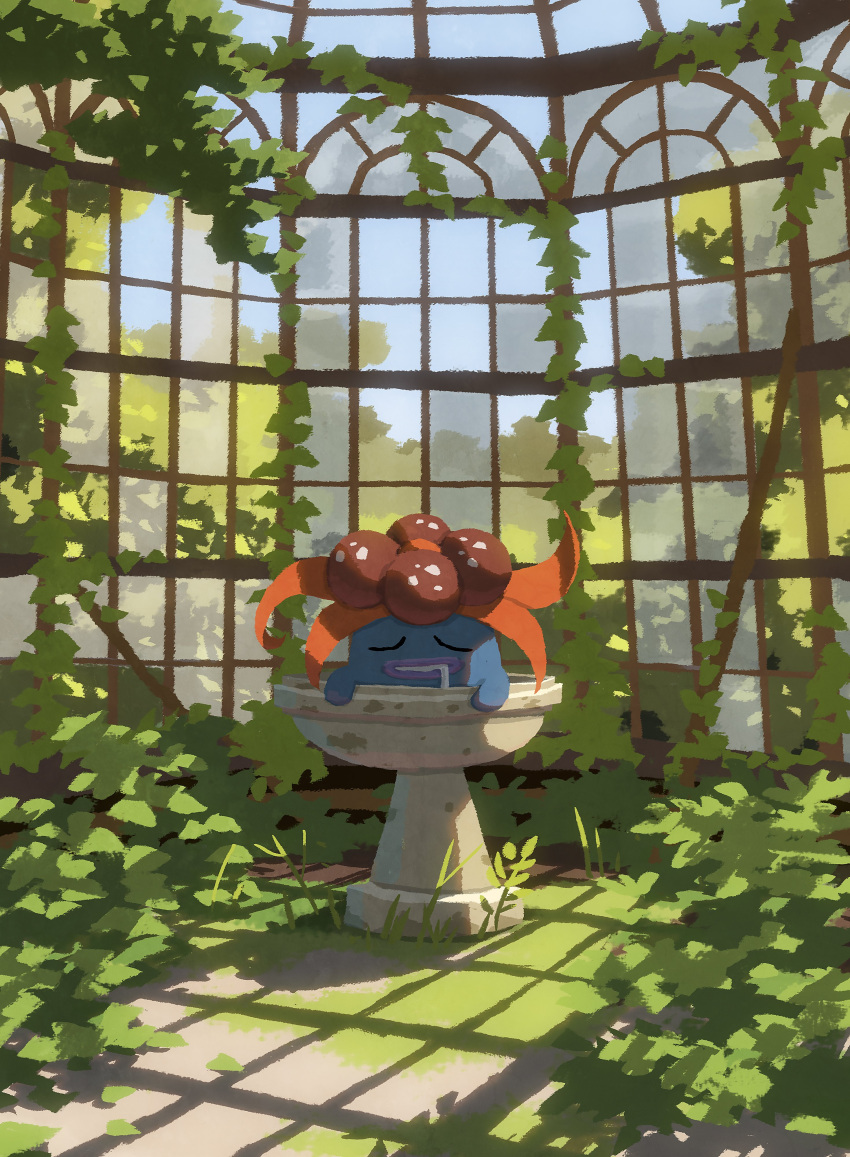 Safebooru - absurdres bird bath broken window closed eyes day drooling ...