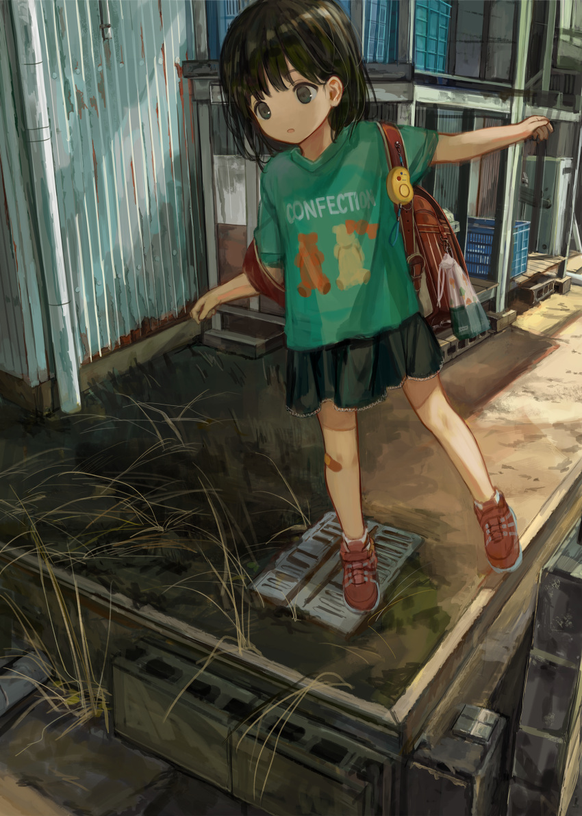 Safebooru - 1girl absurdres backpack bag bandaid bandaid on knee bandaid on leg black eyes black ...