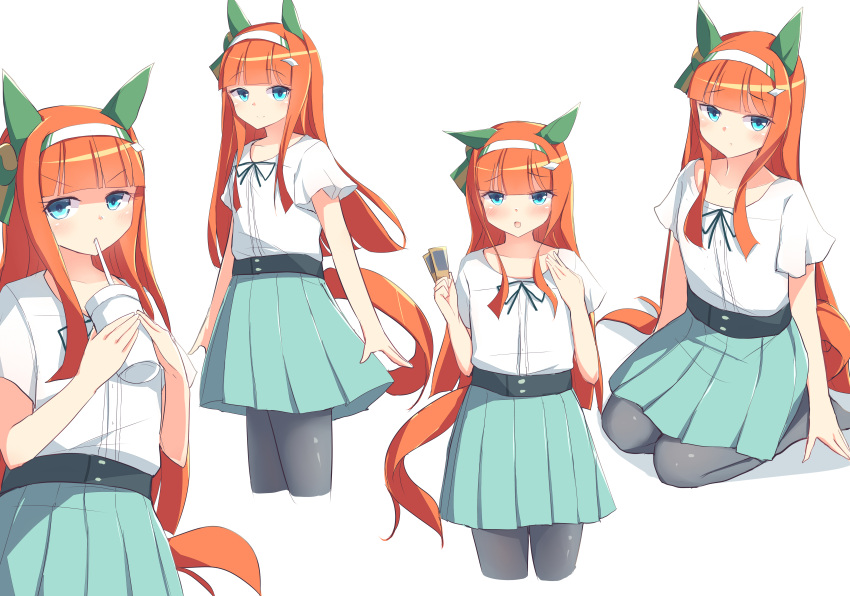 Safebooru - 1girl absurdres animal ears aqua eyes aqua skirt bangs black pantyhose blunt bangs ...