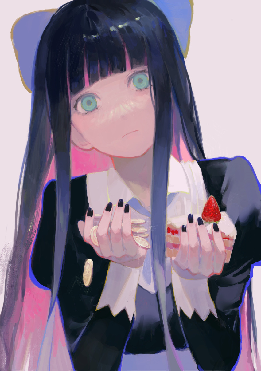 Safebooru - 1girl absurdres aqua eyes bangs black dress black nails blue hair blunt bangs bow ...