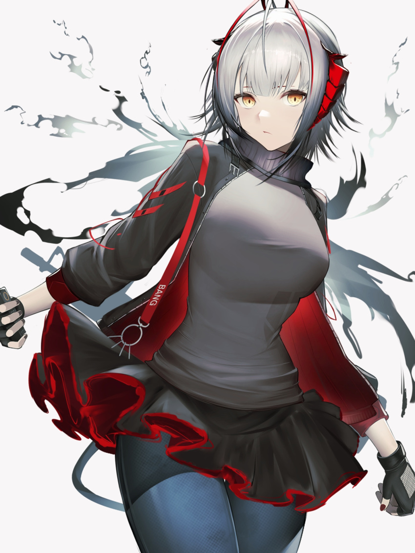 Safebooru - 1girl ahoge antenna hair arknights bangs black nails breasts demon horns demon tail ...