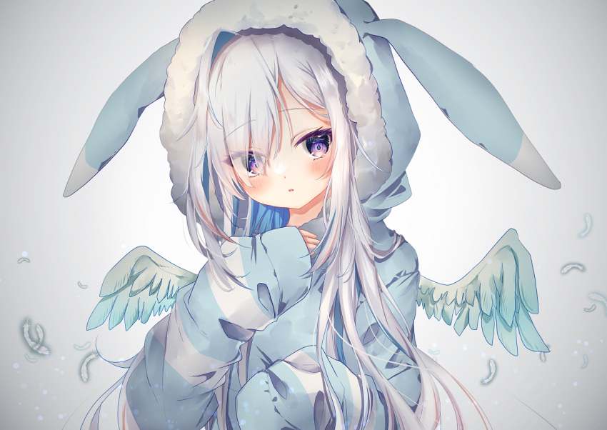 Safebooru - 1girl amane kanata angel wings animal hood blue hair blush colored inner hair ...