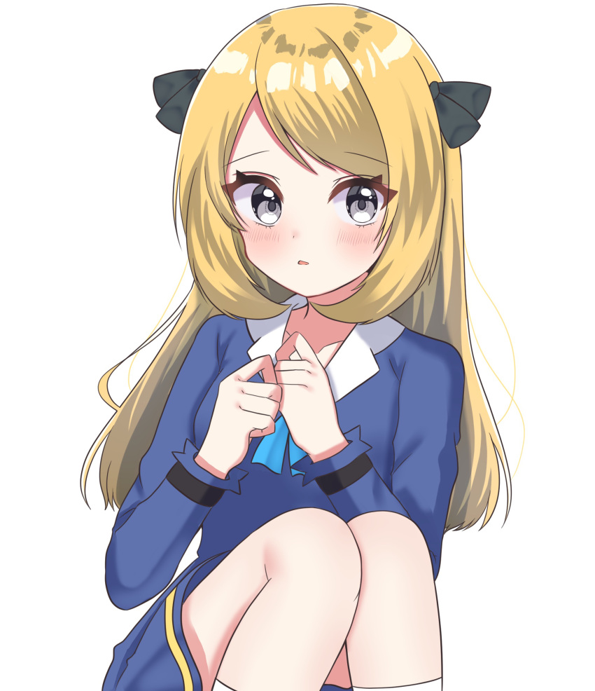 Safebooru - 1girl api peko black ribbon blonde hair blue dress blue ribbon blush commentary ...