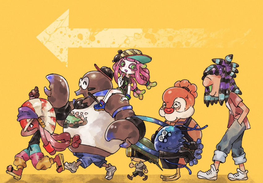 Safebooru - 1girl 6+boys @ @ ^ ^ apron baseball cap black jacket black ...