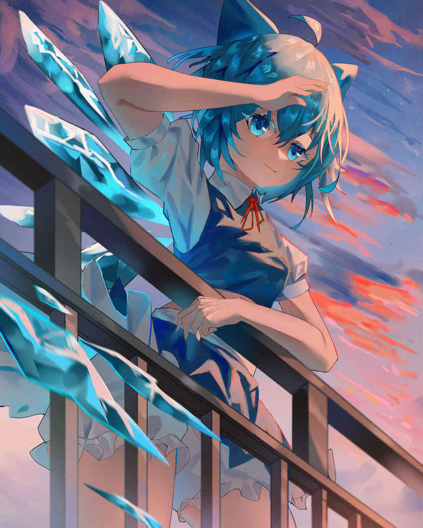 Safebooru - 1girl absurdres ahoge bloomers blue dress blue eyes blue hair cirno clouds collared ...