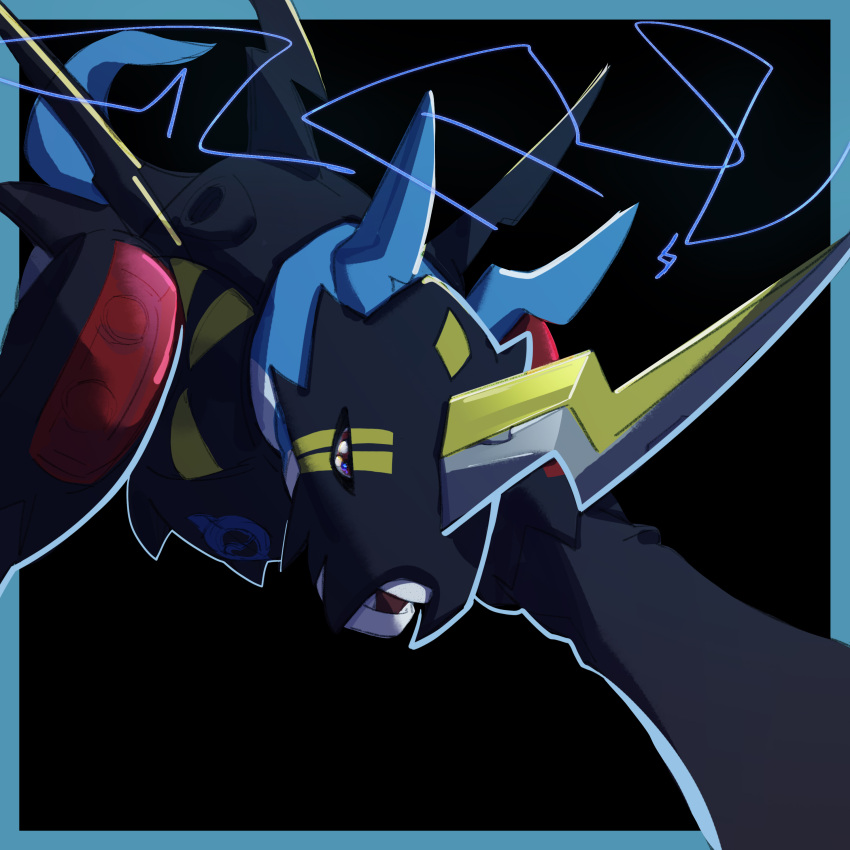 Safebooru - absurdres armor black background black skin blue eyes blue ...