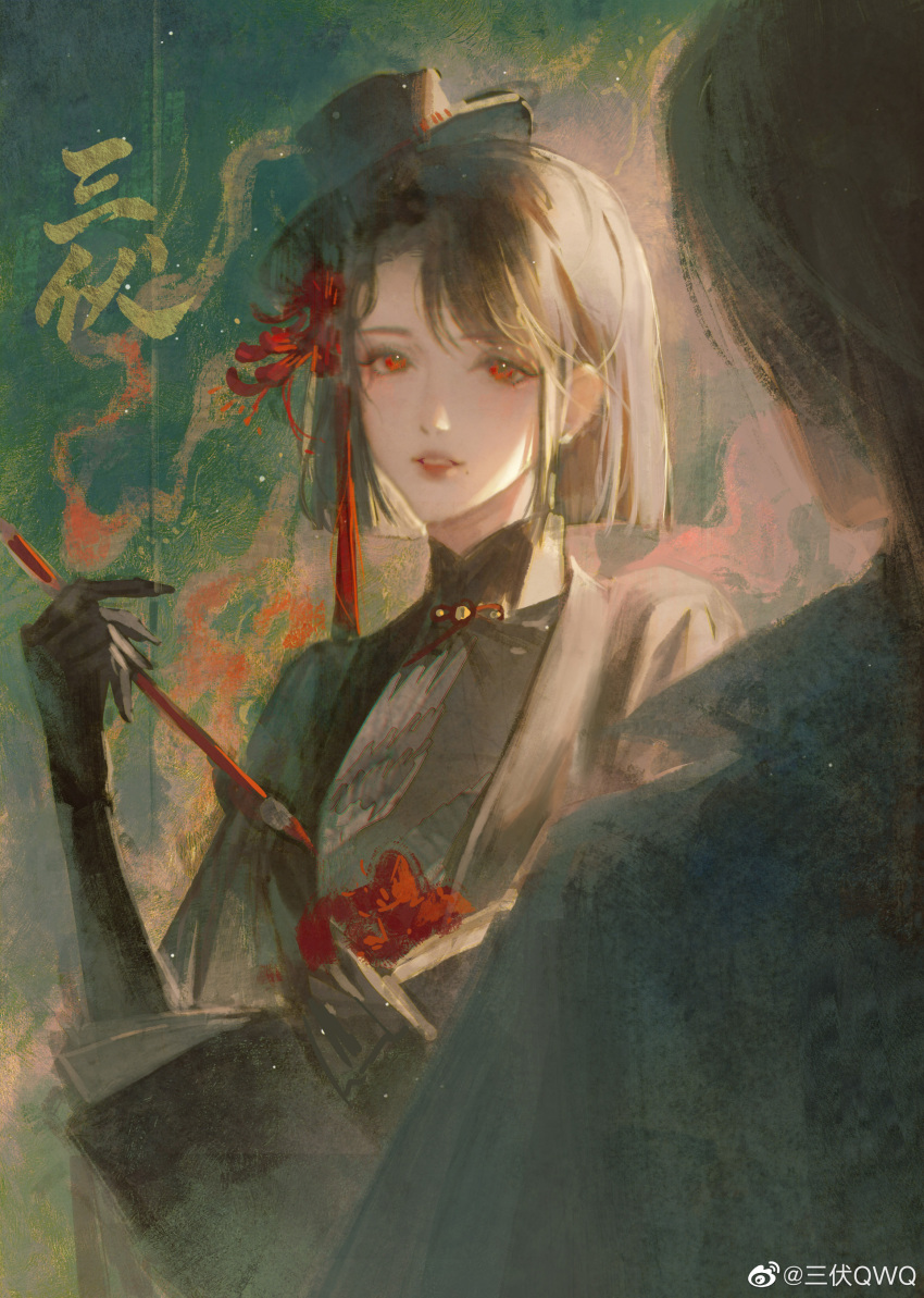 Safebooru - 1girl absurdres bangs black dress black hair china dress chinese clothes dress hat ...