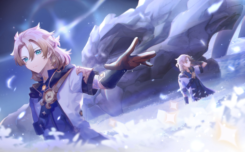 Safebooru - 2boys absurdres albedo (genshin impact) aqua eyes arm up ...