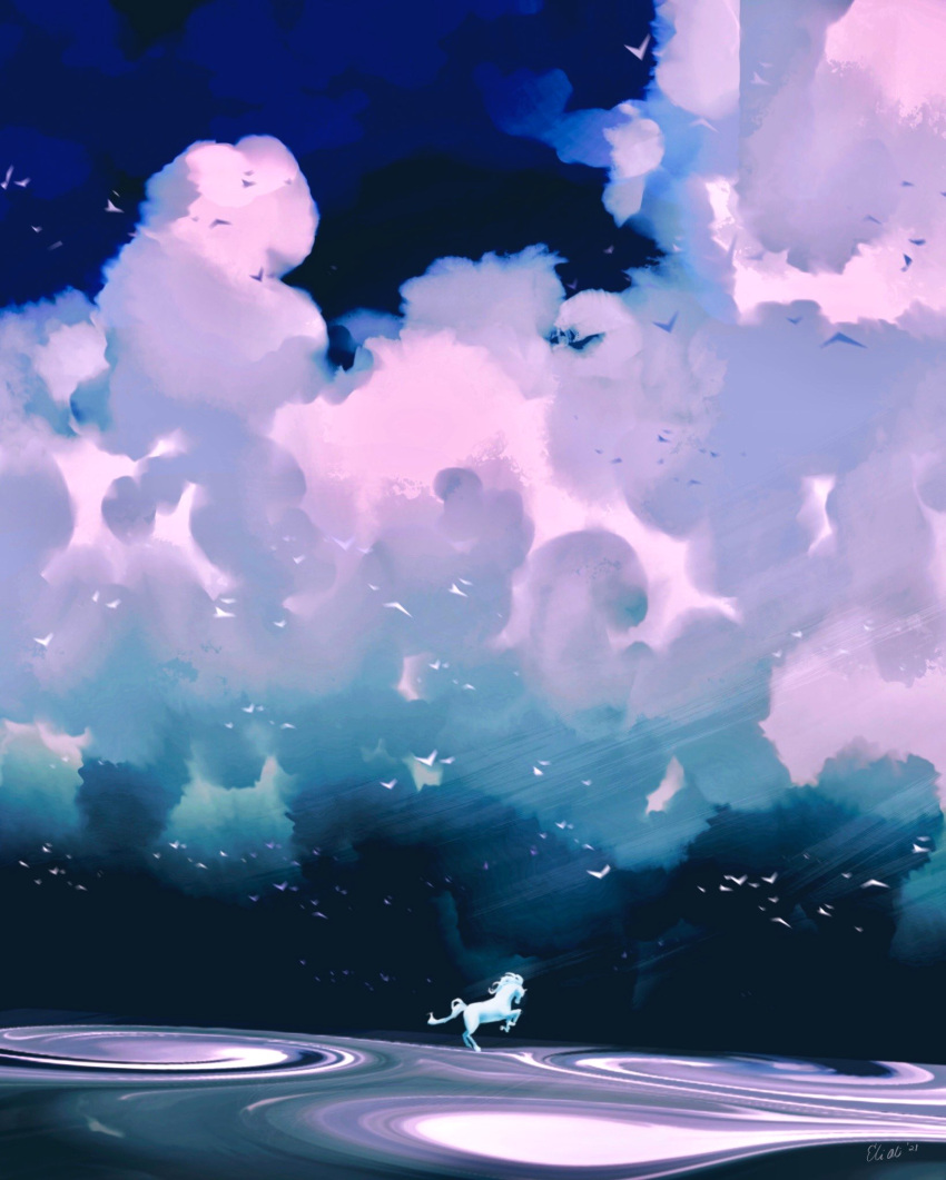 Safebooru - animal animal focus clouds commentary elioliart english commentary highres horse no ...