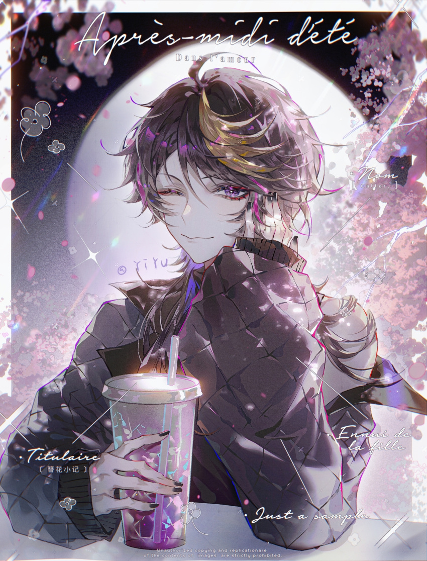 Safebooru - 1boy absurdres bishounen black hair blinking blonde hair blue hair drink highres ...