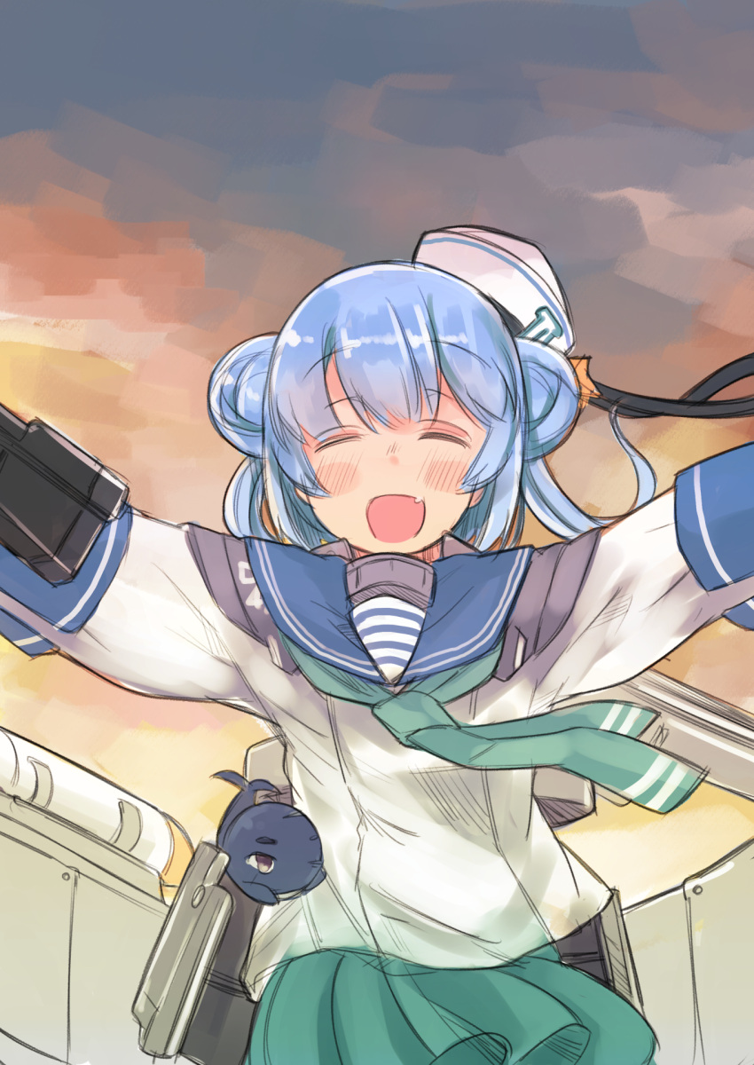 Safebooru - 1girl ^ ^ blue hair blush closed eyes double bun enjaku ...