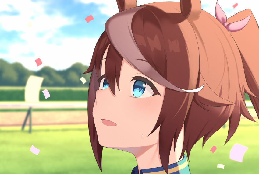 Safebooru - 1girl :d absurdres animal ears bangs blue eyes blue sky blurry blurry background ...