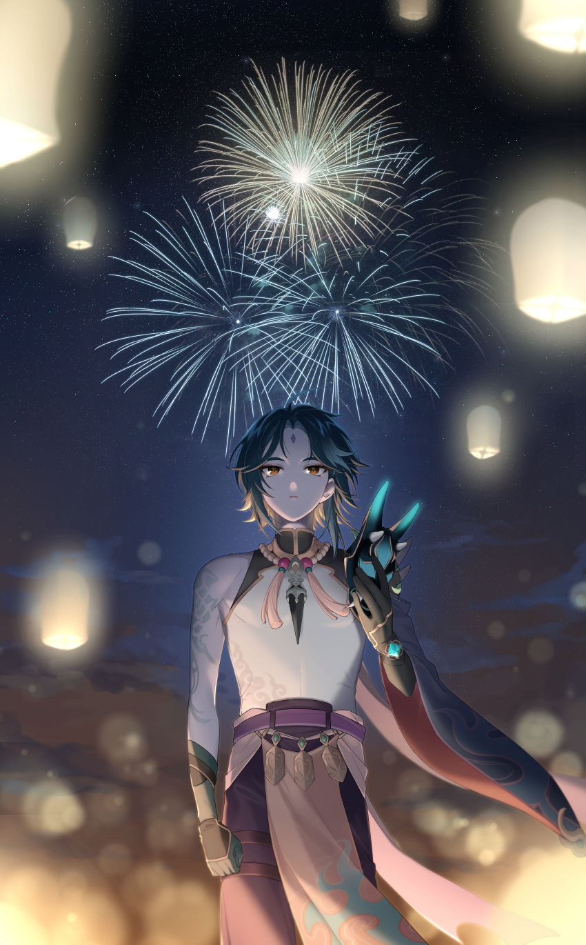 Safebooru - 1boy absurdres arm tattoo armor bangs bead necklace beads ...