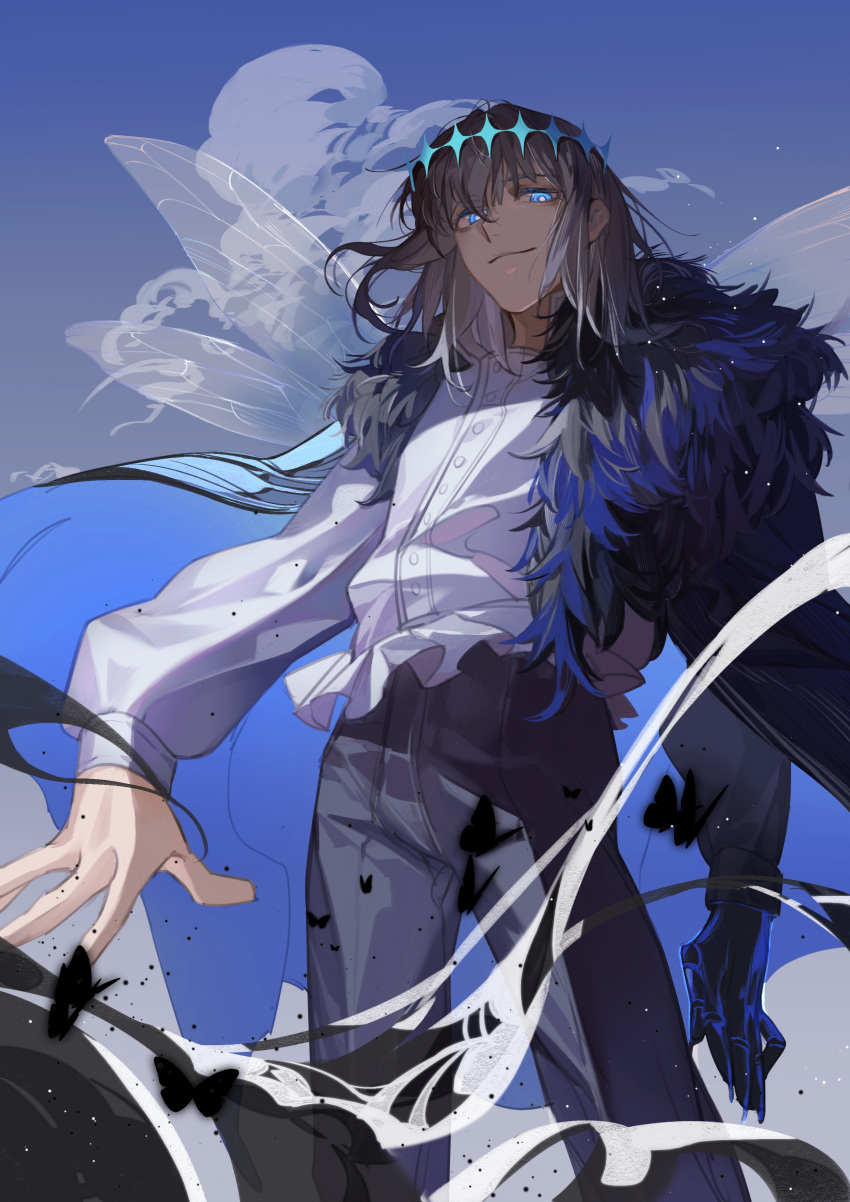 Safebooru - 1boy absurdres alternate hair color arthropod boy bangs black hair black pants blue ...