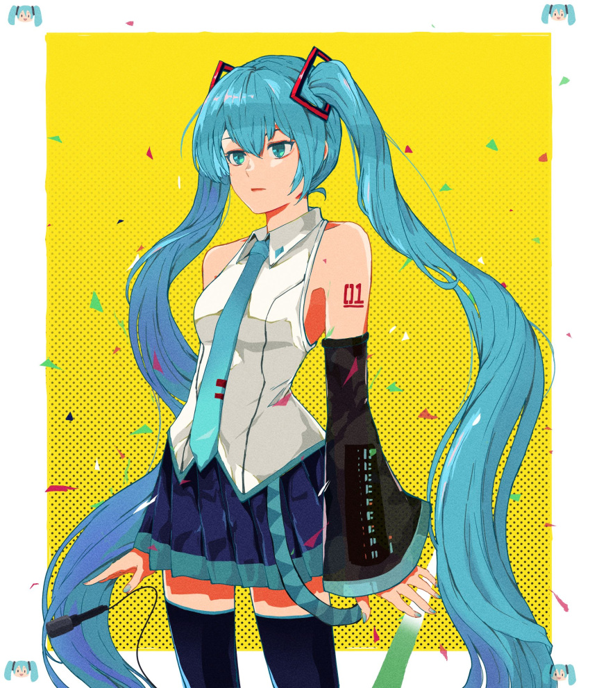 Safebooru - 1girl absurdly long hair aqua eyes arm tattoo bangs black skirt black sleeves black ...