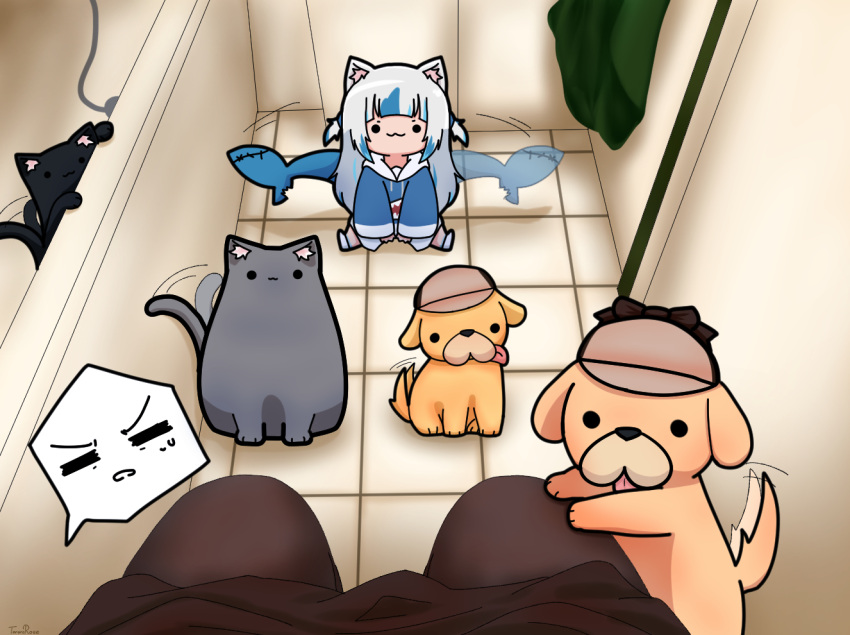 Safebooru - 2girls annoyed bathroom bubba (watson amelia) cat chibi dog female pov fish tail ...