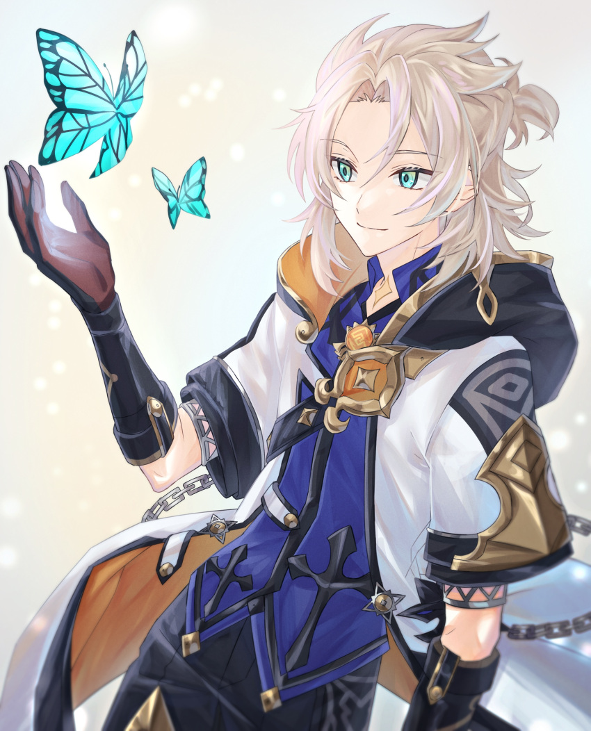 Safebooru - 1boy absurdres albedo (genshin impact) aqua butterfly aqua eyes backlighting bangs ...