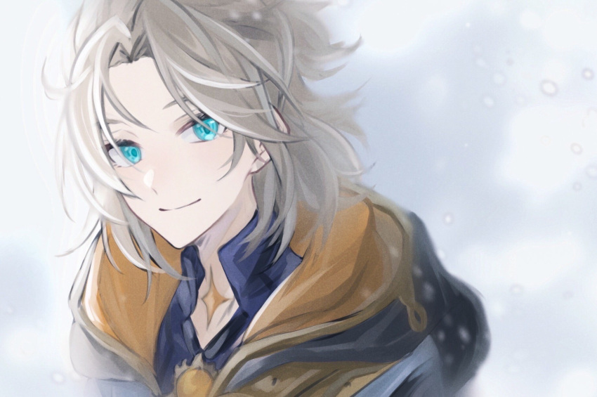 Safebooru - 1boy albedo (genshin impact) aqua eyes bangs blue shirt closed mouth coat collared ...