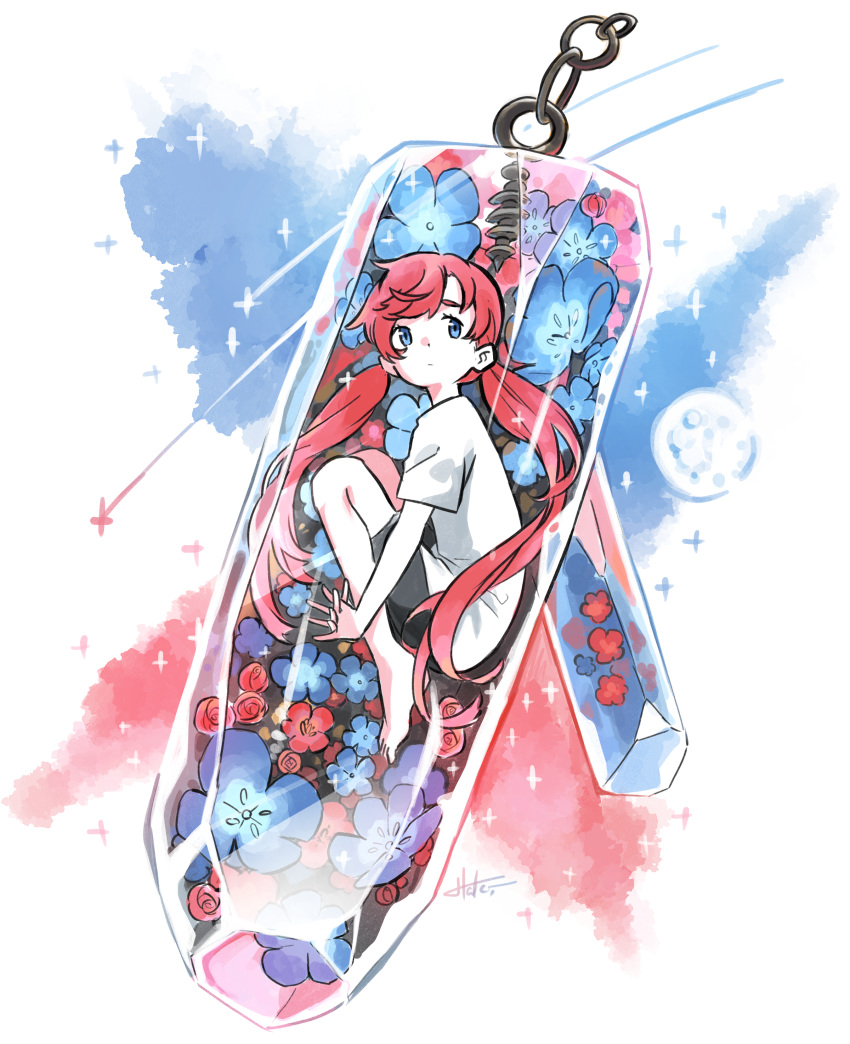 Safebooru - 1girl absurdres bangs barefoot blue eyes crystal flower hayato noda highres hugging ...