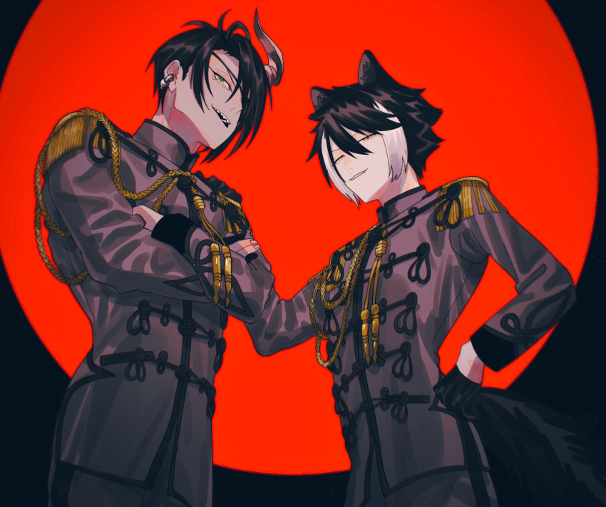 Safebooru - 2boys :d aiguillette alternate costume animal ears aragami ...