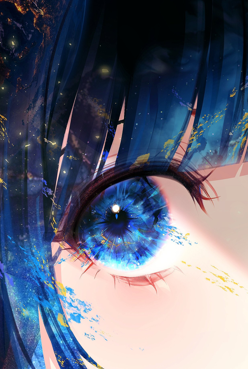 Safebooru - 1girl 58 (opal 00 58) bangs blue eyes blue hair blue sclera blunt bangs close-up ...