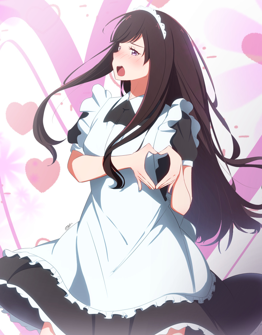 Safebooru - 1girl absurdres alternate costume apron black hair enmaided heart heart hands ...