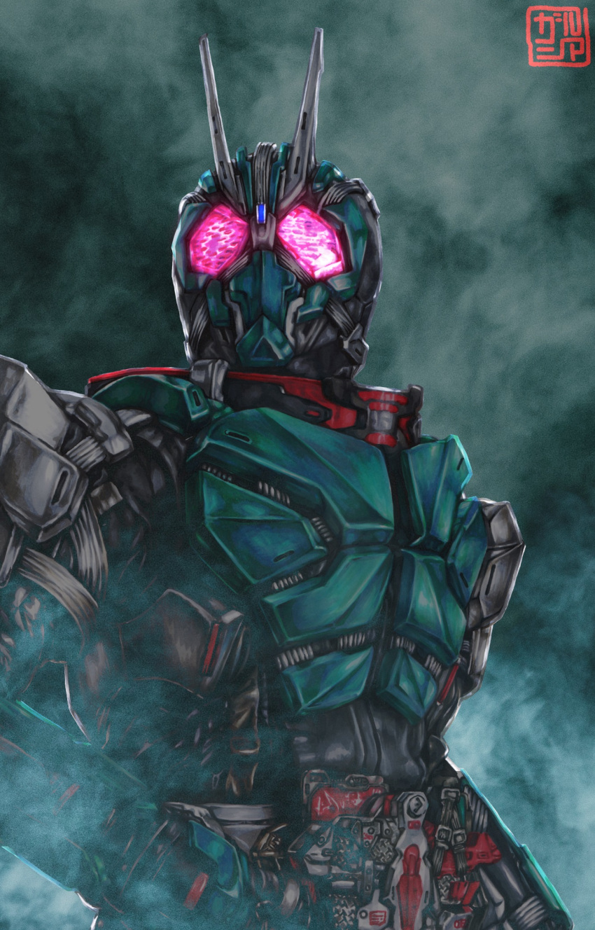 Safebooru - 1boy antennae cycloneriser fog green armor highres kamen ...